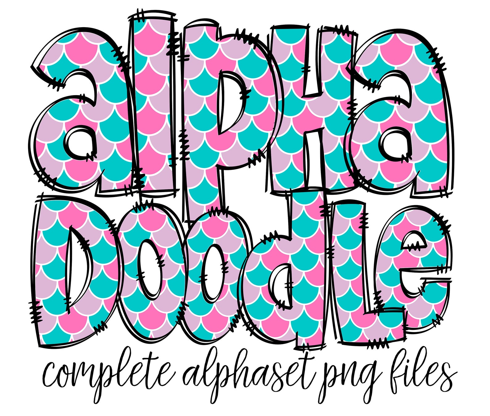 Mermaid Doodle Alphabet Letters PNG Bundle Mermaid Scales - Etsy