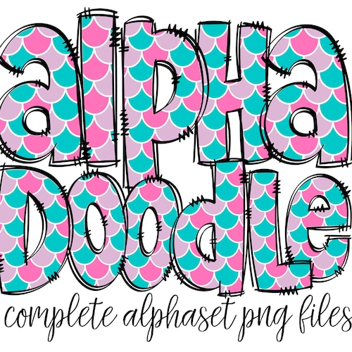Mermaid Doodle Alphabet Bundle Mermaid PNG Letters Numbers - Etsy