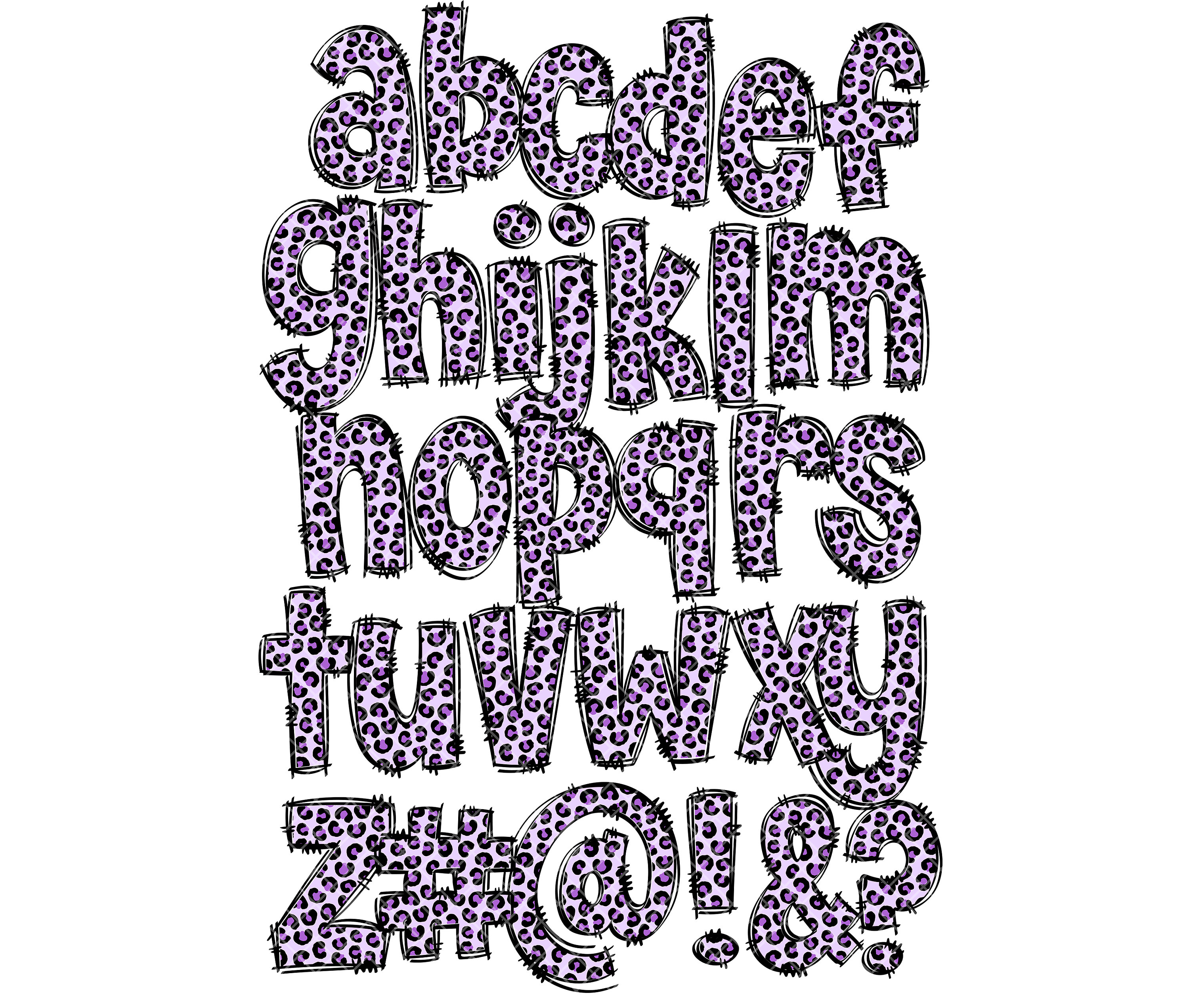 Purple Leopard Doodle Letters PNG Bundle, Purple Cheetah Colourful ...