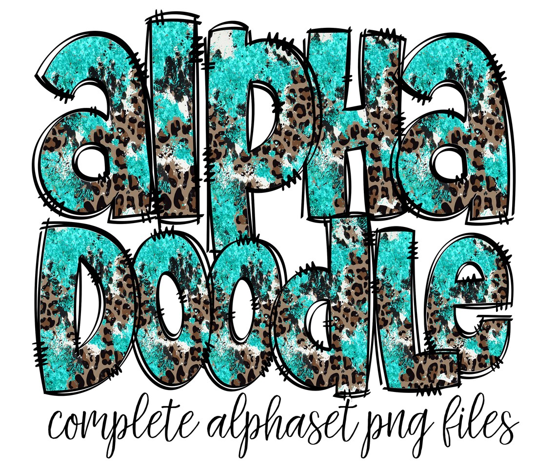 Turquoise Western Alphabet Letters PNG Bundle, Country Leopard Print ...