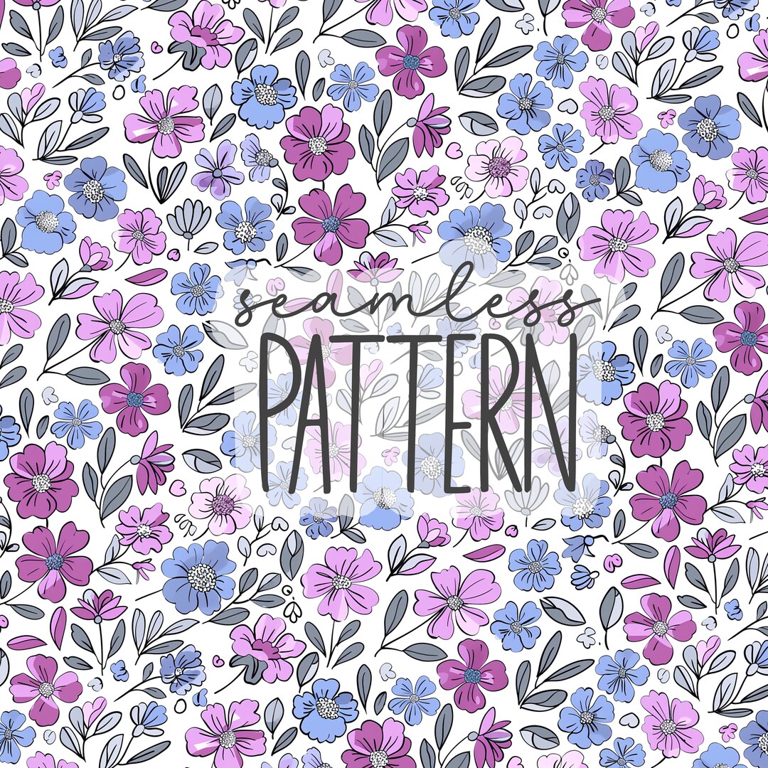 Purple & Teal Spring Wildflowers, Floral Repeating Pattern Digital ...