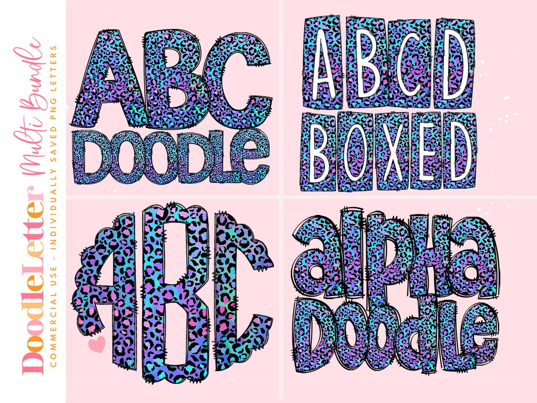 Neon Leopard Mega Doodle Letter Bundle, Bright Colorful Floral Alphabet ...