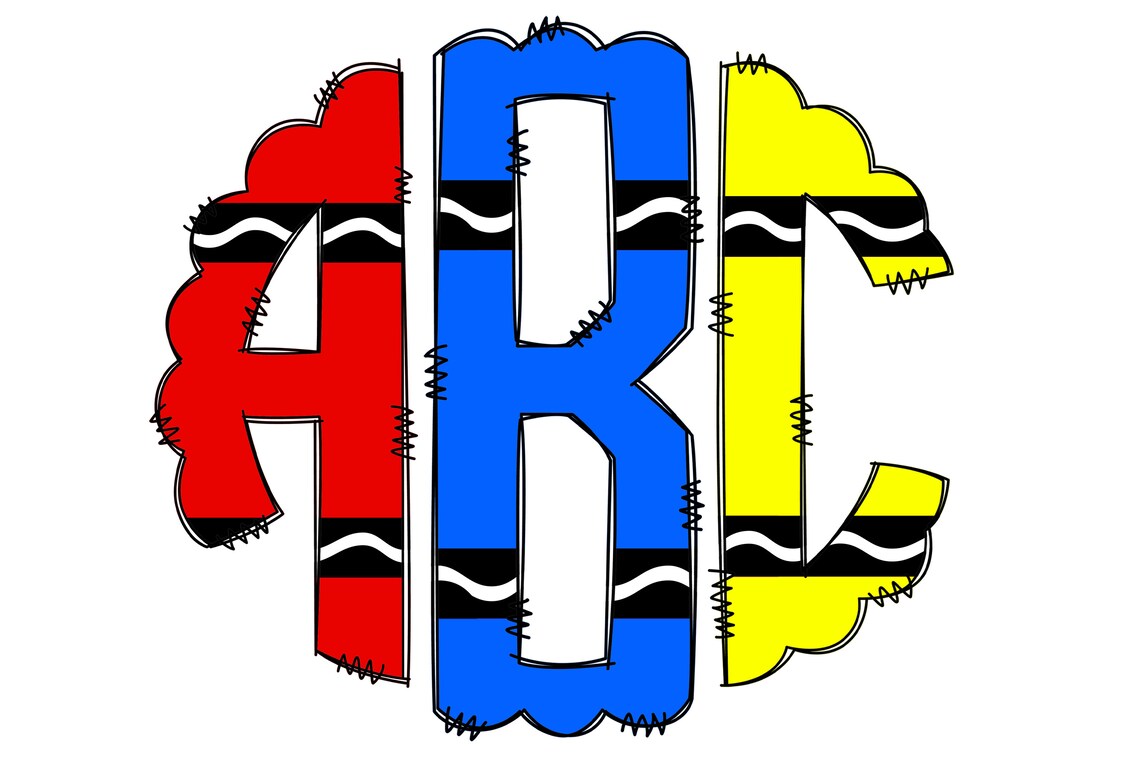 Crayon Back to School Monogram Letters Teacher Sublimation - Etsy