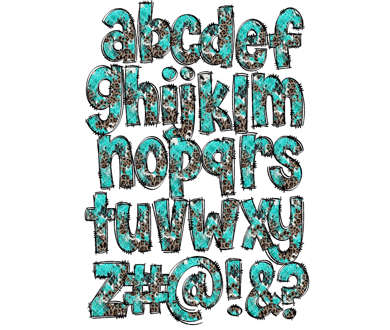 Turquoise Western Alphabet Letters PNG Bundle, Country Leopard Print ...