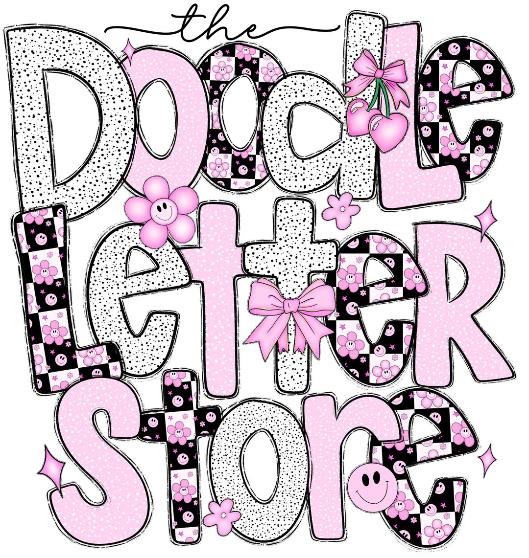 Pink Bow Doodle Letters PNG, Retro Digital Download, Pink Speckle ...