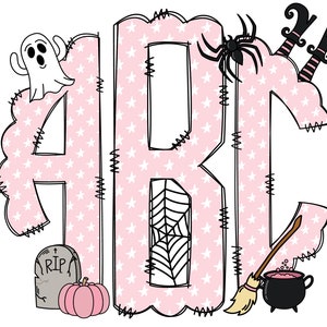 Pink Halloween Monogram Letters With Clip Art PNG, Fall Autumn Clipart ...