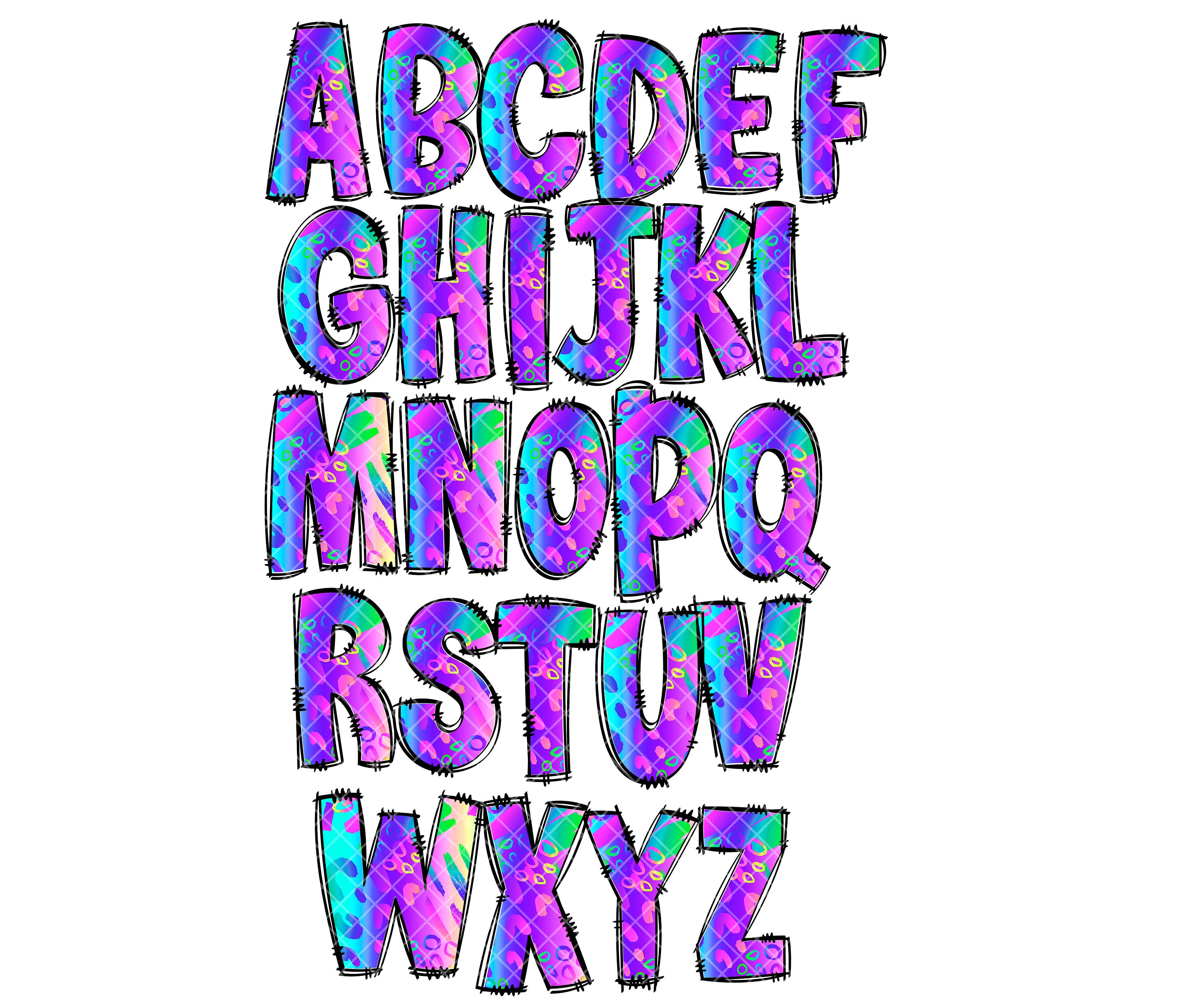 Neon Alphabet Letters PNG Bundle, Bright Pink Blue Purple Alcohol Ink ...