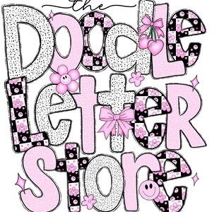 Pink Bow Doodle Letters PNG, Retro Digital Download, Pink Speckle ...