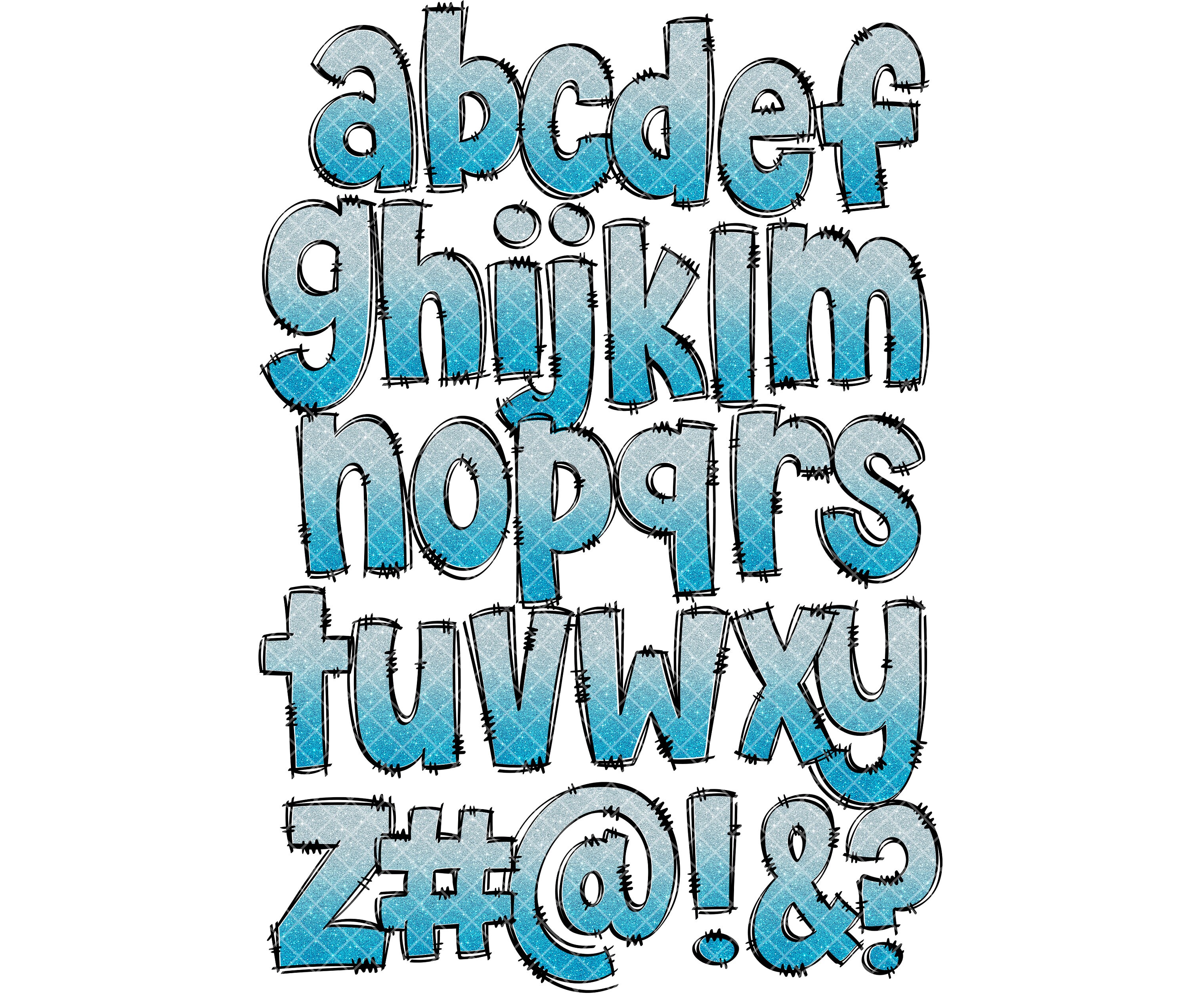 Ombre Light Blue Glitter Alphabet Letters PNG Bundle, Alcohol Ink, Hand ...
