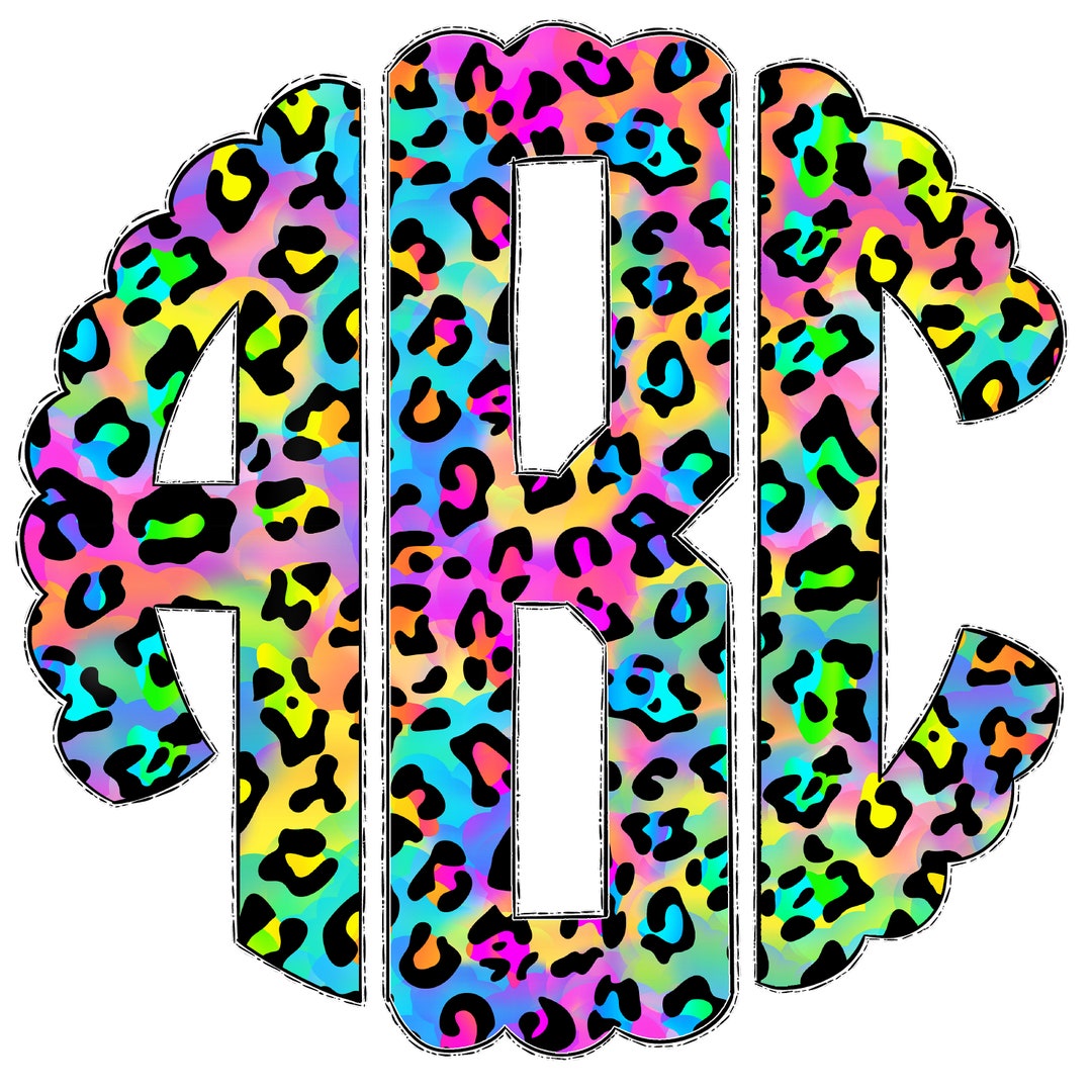 Neon Rainbow Leopard Doodle Monogram, Retro Nineties Babies, Cheetah ...