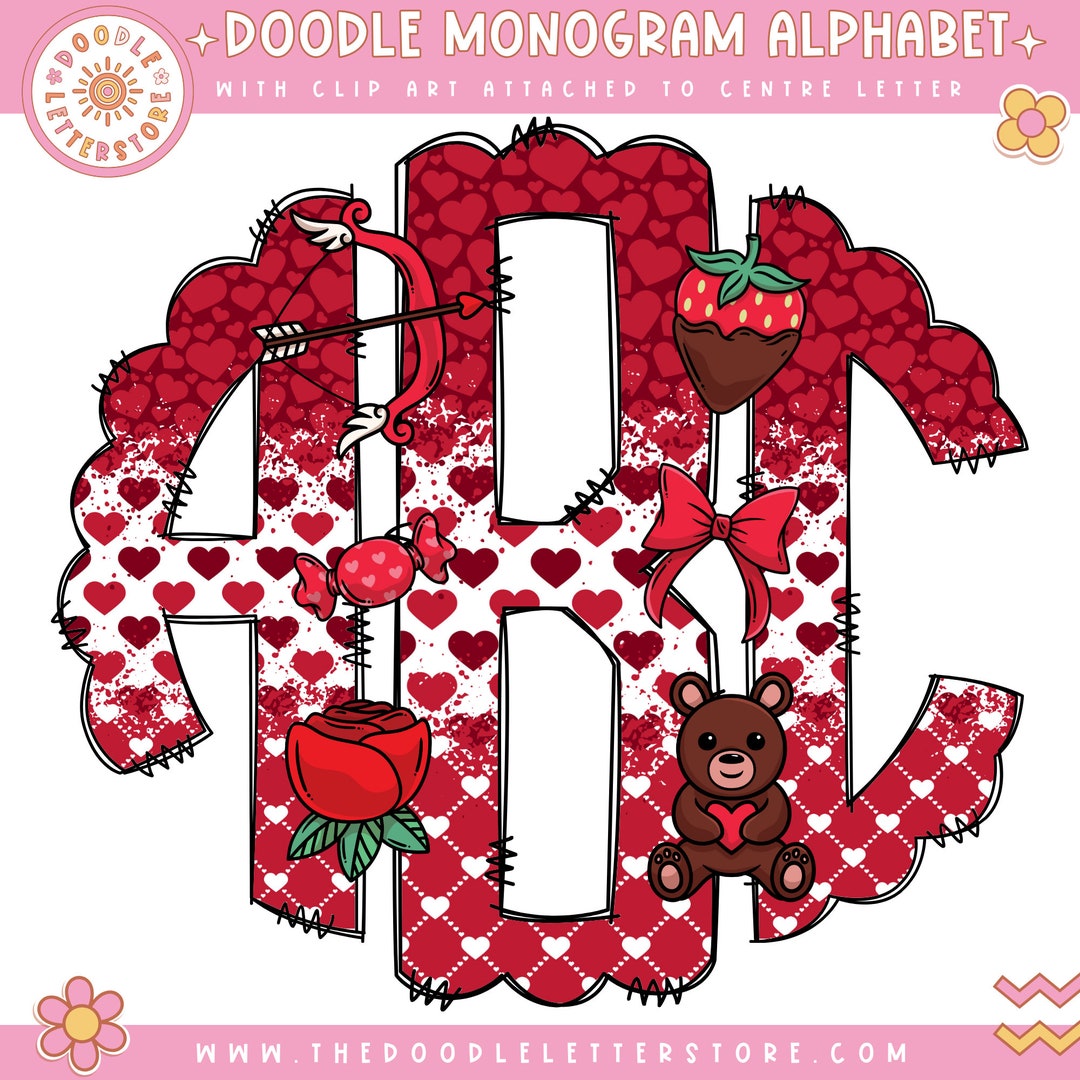 Red Valentine's Day Monogram Alphabet Set Doodle Letter, Adorable ...