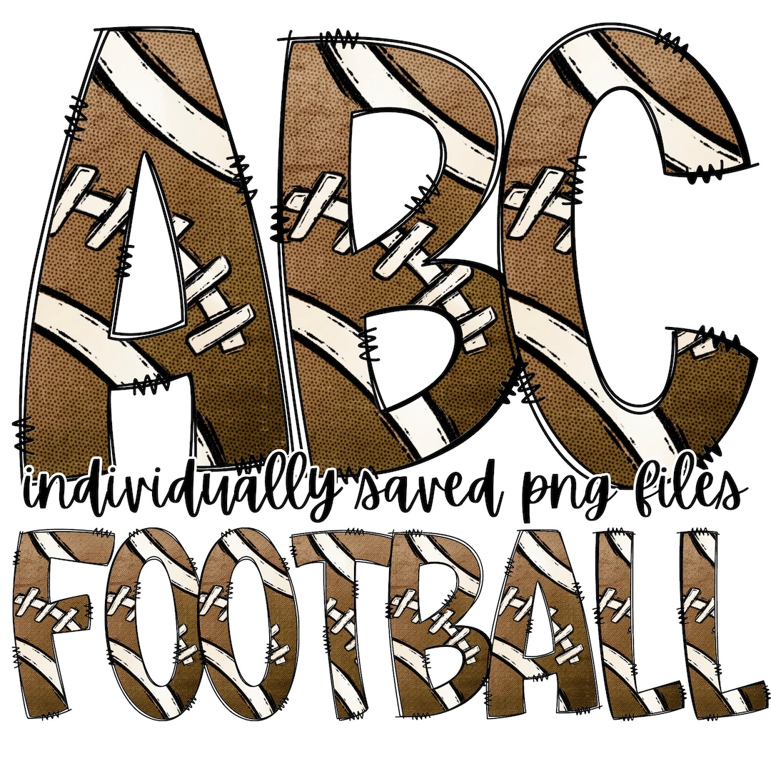 Football Alphabet Letters PNG Bundle, Grid Iron Sports Doodle Letters ...