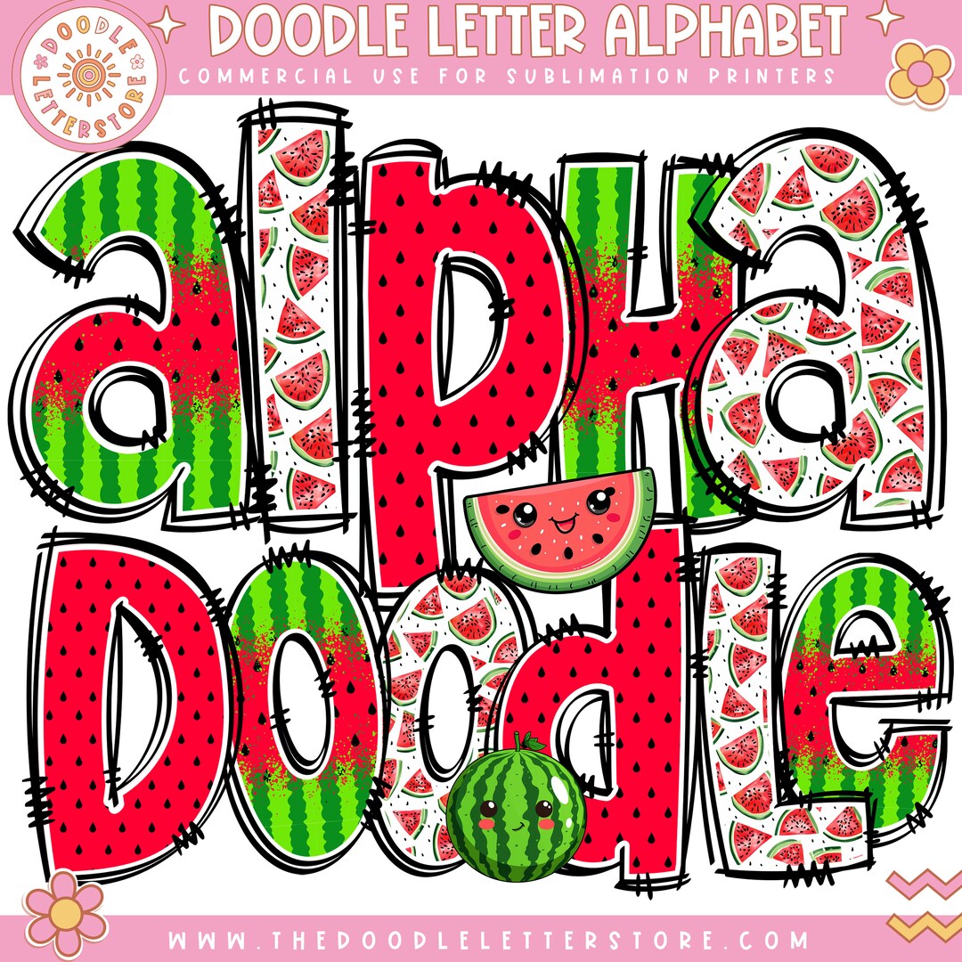 Watermelon Doodle Letters PNG Bundle, Digital Design, Summer Print ...