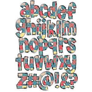 Patchwork Doodle Letters PNG Bundle, Quilt Rustic Bright Hand Drawn ...