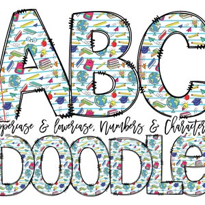 Teacher Doodle Letters, Back to School, Pencil Hand Drawn Doodle Alpha ...