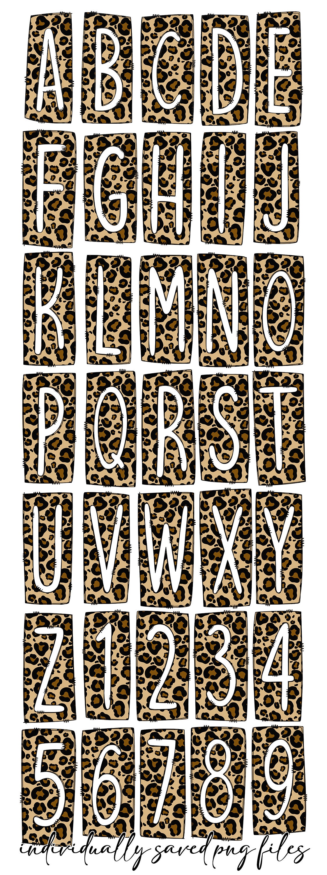 Leopard Print Cheetah Box Doodle Letters, Western Hand Drawn Doodle ...