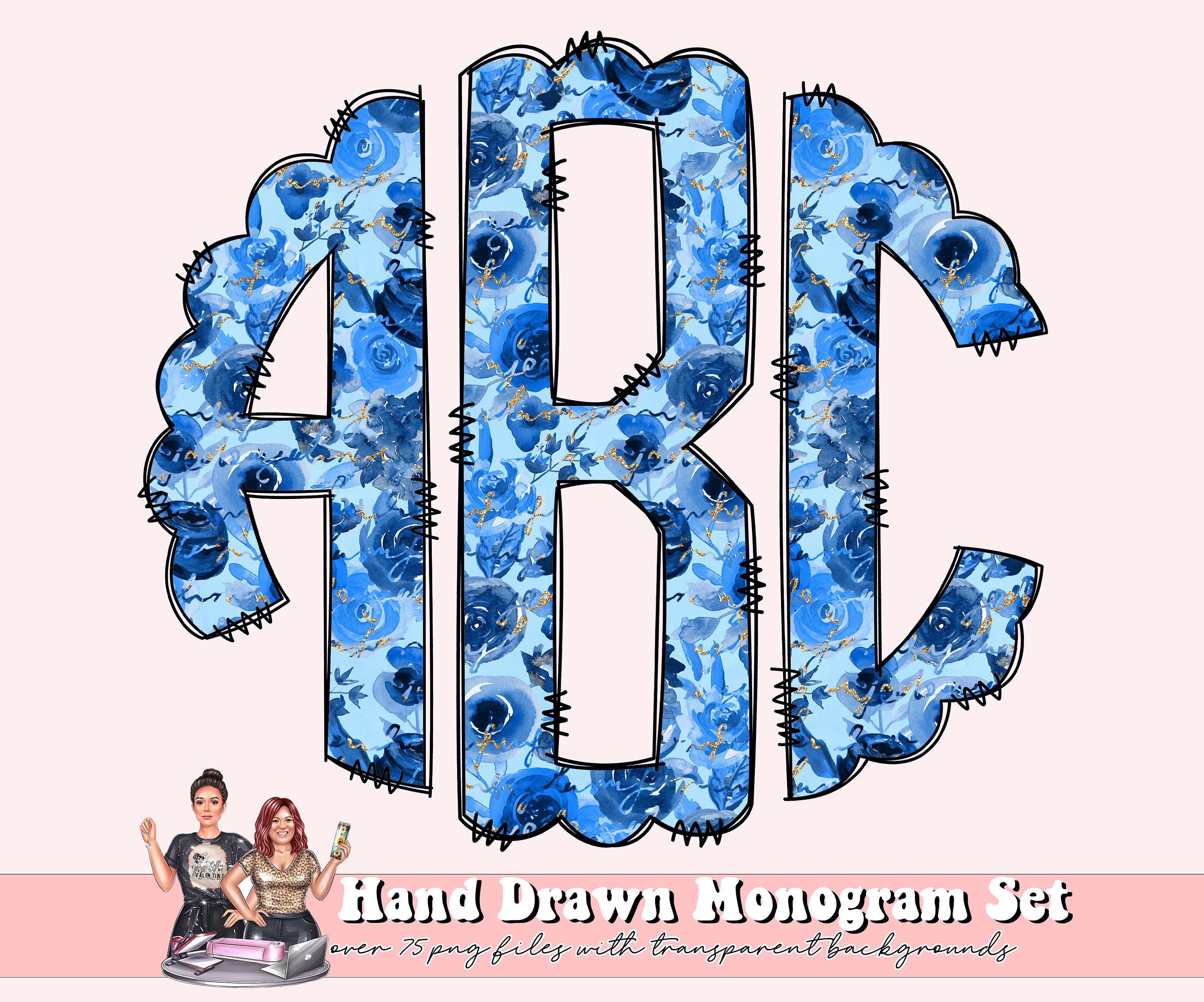 Blue Flowers Monogram Full Alphabet Individually Saved - Etsy