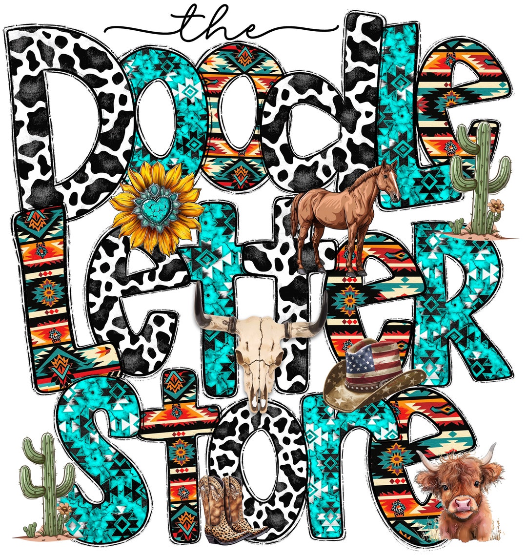 Country Western Doodle Alphabet Letters Sublimation Clipart PNG, Cowboy ...