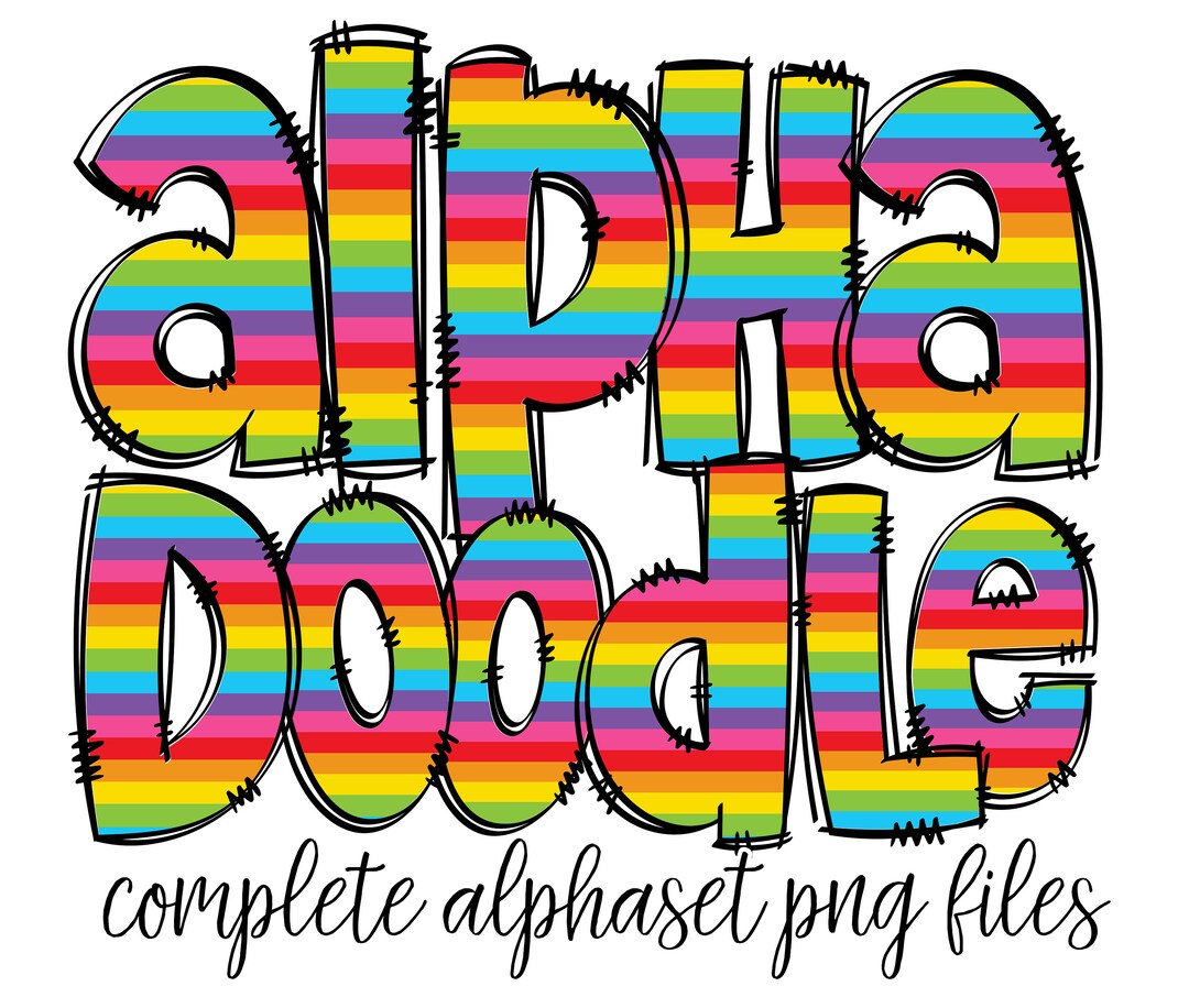Rainbow Stripes Doodle Letters, Hand Drawn Doodle Alpha Bundle ...
