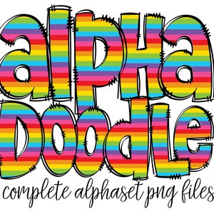 Rainbow Stripes Doodle Letters, Hand Drawn Doodle Alpha Bundle ...