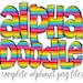 Rainbow Stripes Doodle Letters, Hand Drawn Doodle Alpha Bundle ...