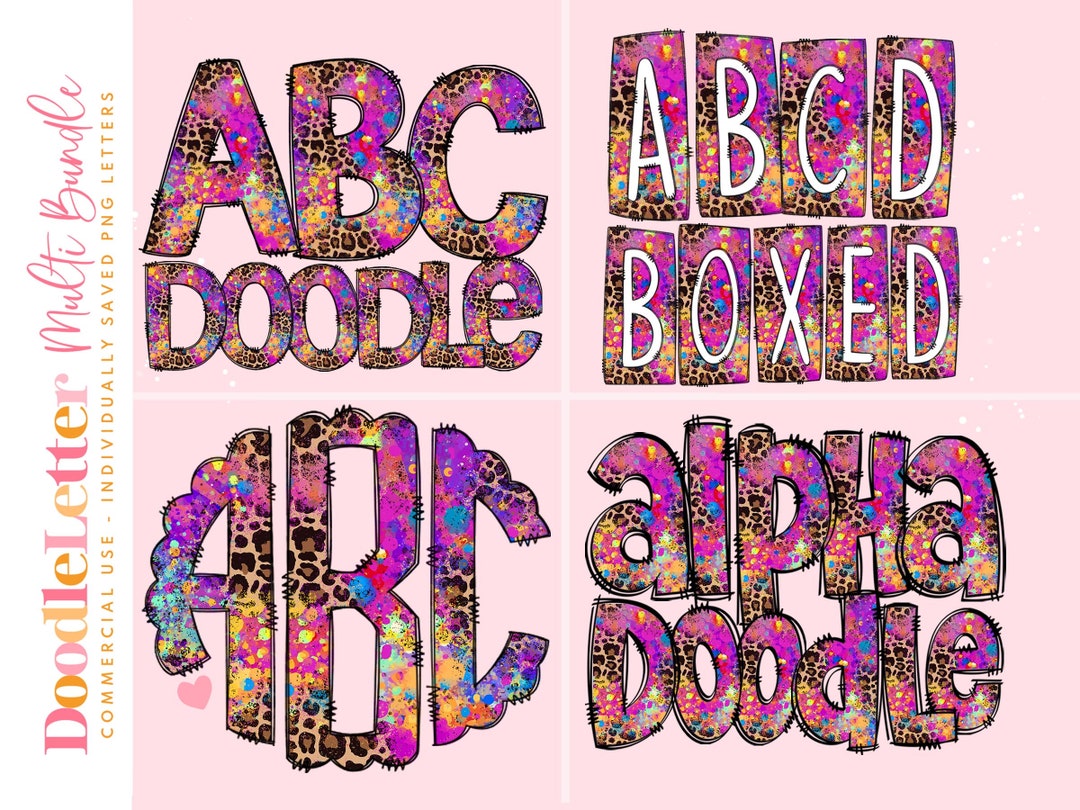Leopard Neon Mega Doodle Letter Bundle, Alphabet Set, Clip Art Letters ...