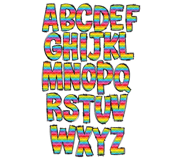Rainbow Stripes Doodle Letters Hand Drawn Doodle Alpha Bundle - Etsy