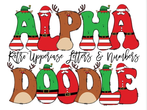 Christmas Doodle Letters and Numbers Uppercase Alphabet Set - Etsy