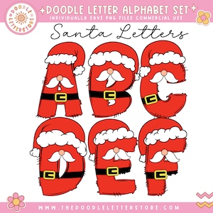 Christmas Clip Art Doodle Letters, Uppercase Alphabet Set, Retro ...