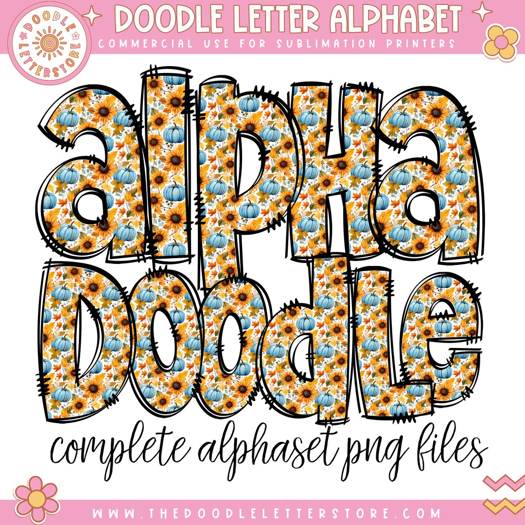 Fall Doodle Letters With Blue Pumpkins Hand Drawn Doodle Alpha Bundle ...
