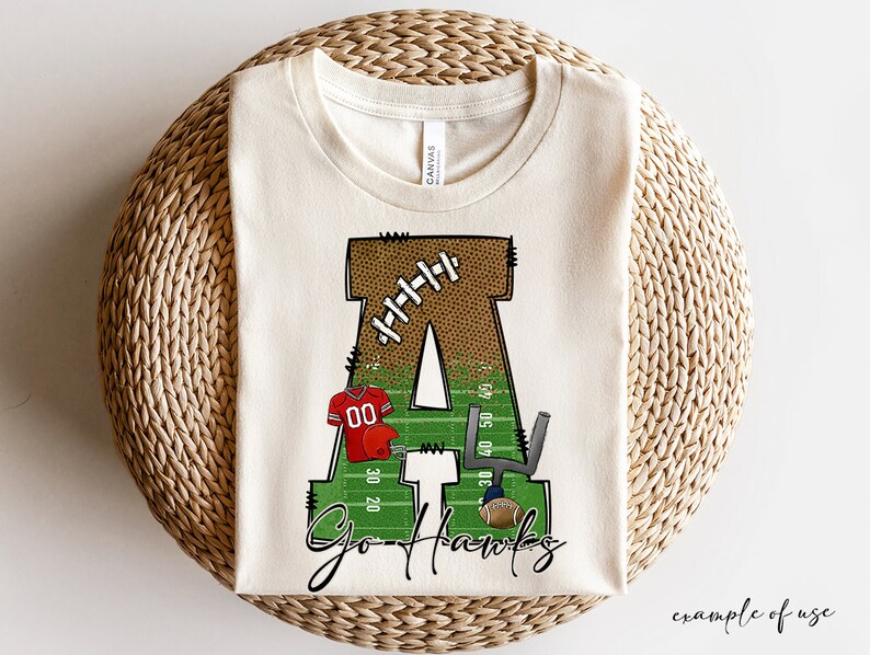 Football Alphabet Letters PNG Bundle, Grid Iron Sports Doodle Letters ...