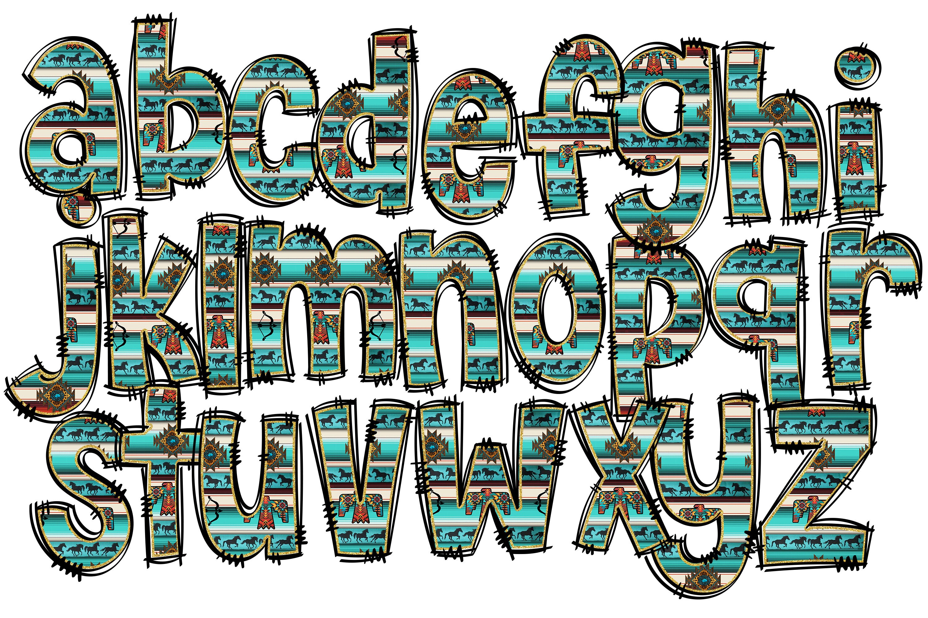 Western Aztec Alphabet Letters PNG Bundle Country Serape - Etsy