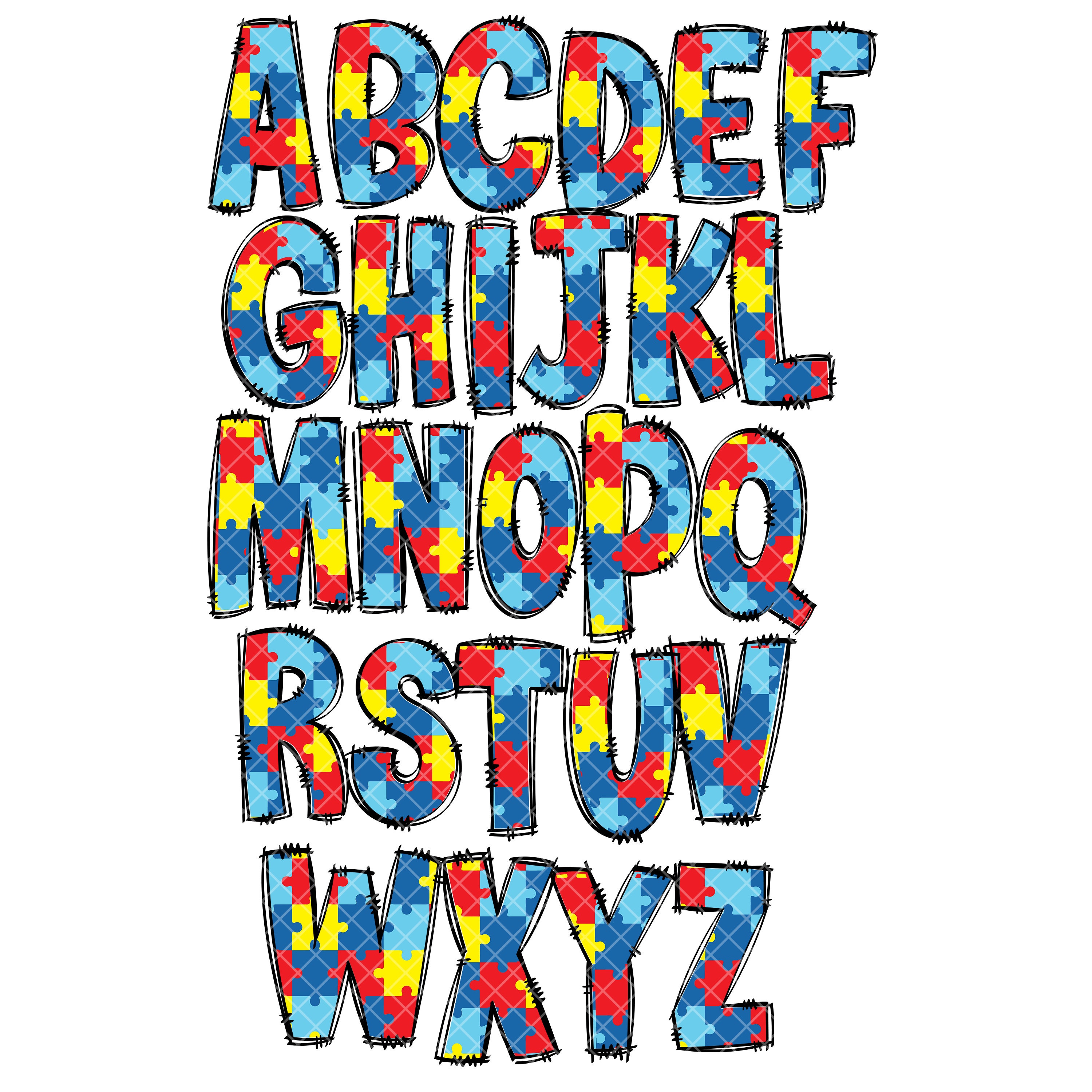 Autism Doodle Alphabet Letters PNG Bundle, Autistic Awareness, Autism ...
