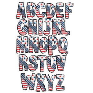 Rustic Flag Alphabet Letters PNG Bundle, Patriotic USA Flag Doodle ...