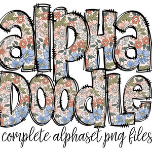 Retro Boho Floral Doodle Letters, Hand Drawn Doodle Alpha Bundle ...