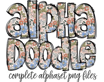 Purple Flowers Doodle Letters, Hand Drawn Doodle Alpha Bundle Patterned ...