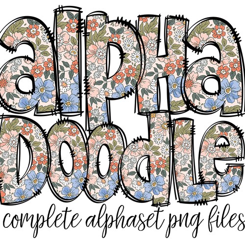 Retro Boho Floral Doodle Letters Hand Drawn Doodle Alpha - Etsy