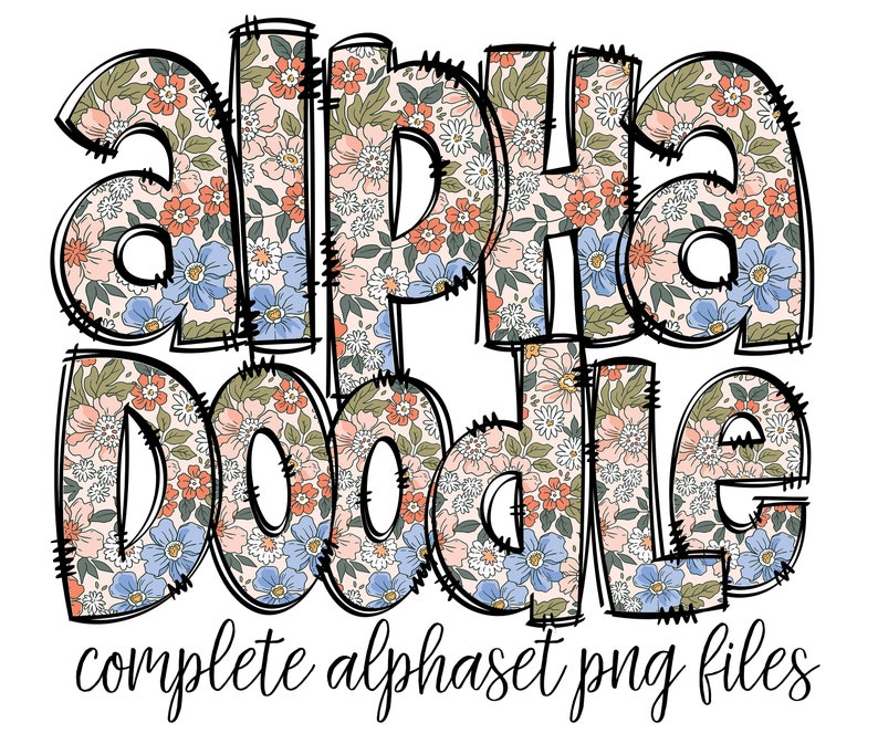 Retro Boho Floral Doodle Letters, Hand Drawn Doodle Alpha Bundle ...