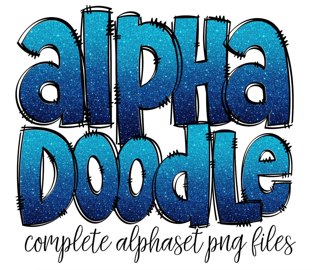 Ombre Blue Glitter Alphabet Letters PNG Bundle, Alcohol Ink, Hand Drawn ...