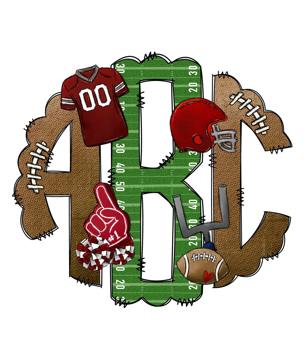 Maroon FOOTBALL Monogram Png Letters, Fall Sports Sublimation Hand ...
