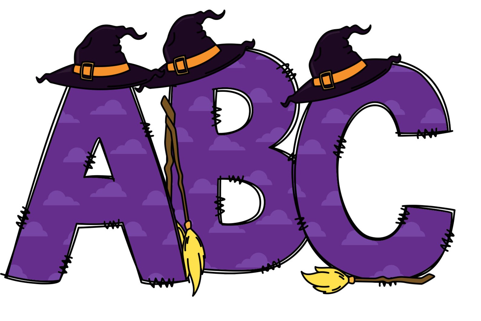 Halloween Doodle Letters Spooky Sublimation Font Witch - Etsy
