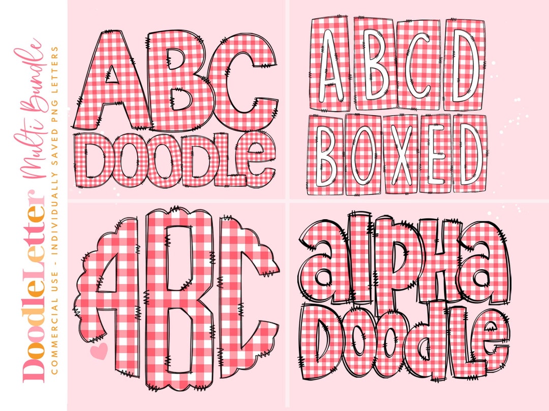 Red Plaid Mega Doodle Letter Bundle, Alphabet Set, Clip Art Letters ...