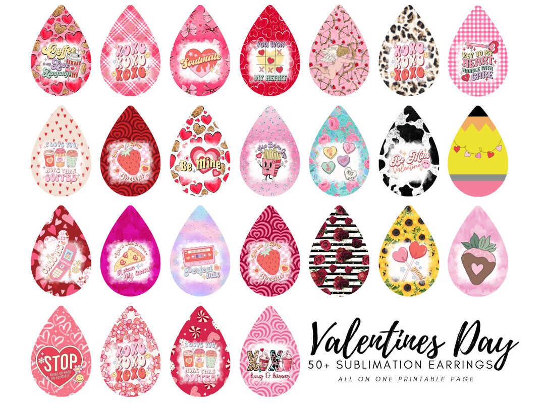 30+ Valentines Day ONE PAGE Teardop Earring Sublimation Designs Bundle ...