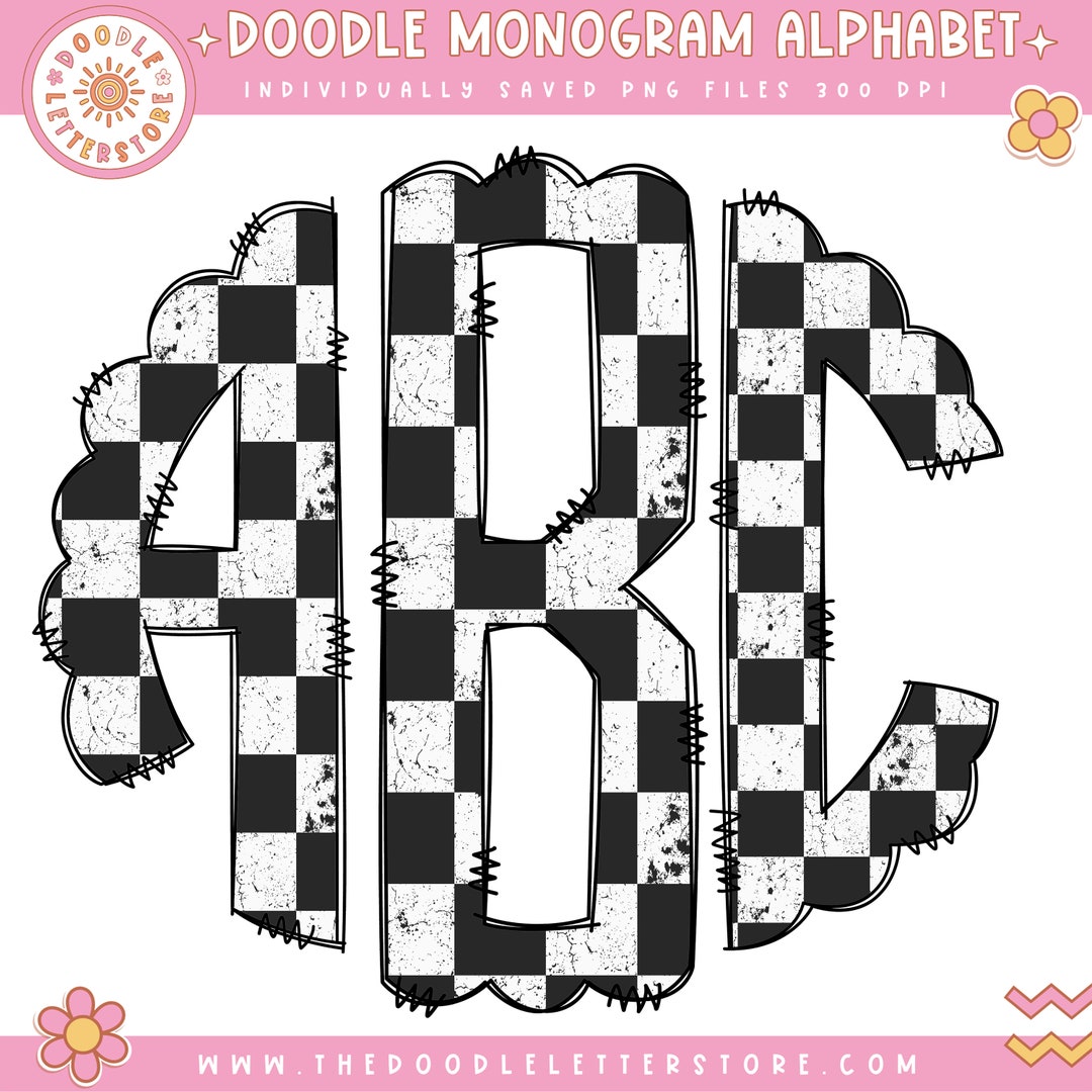 Retro Check Doodle MONOGRAM Alphabet Letters,distressed Race Flag ...