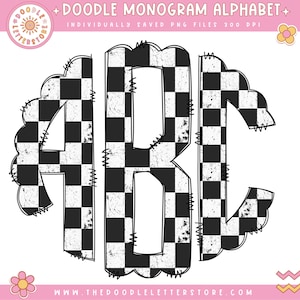 Retro Check Doodle MONOGRAM Alphabet Letters,distressed Race Flag ...