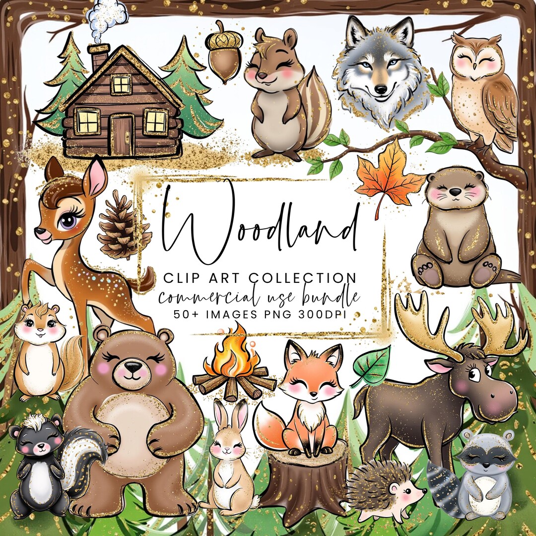 Woodland Animals Watercolor Clip Art PNG, Fox, Bear, Forrest, Woods ...