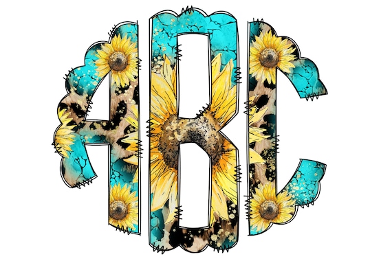 Turquoise Sunflowers Monogram PNG File Sublimation Monogram - Etsy