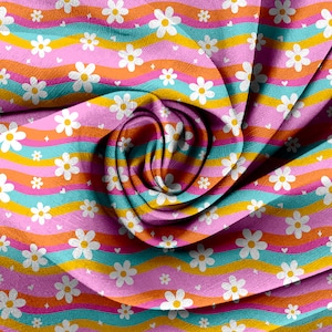 Vintage Retro Daisy Seamless Paper, Rainbow Wave 60's Repeating Pattern ...