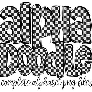 Retro Check Doodle Alphabet Letters, Checkered Squares Sublimation ...