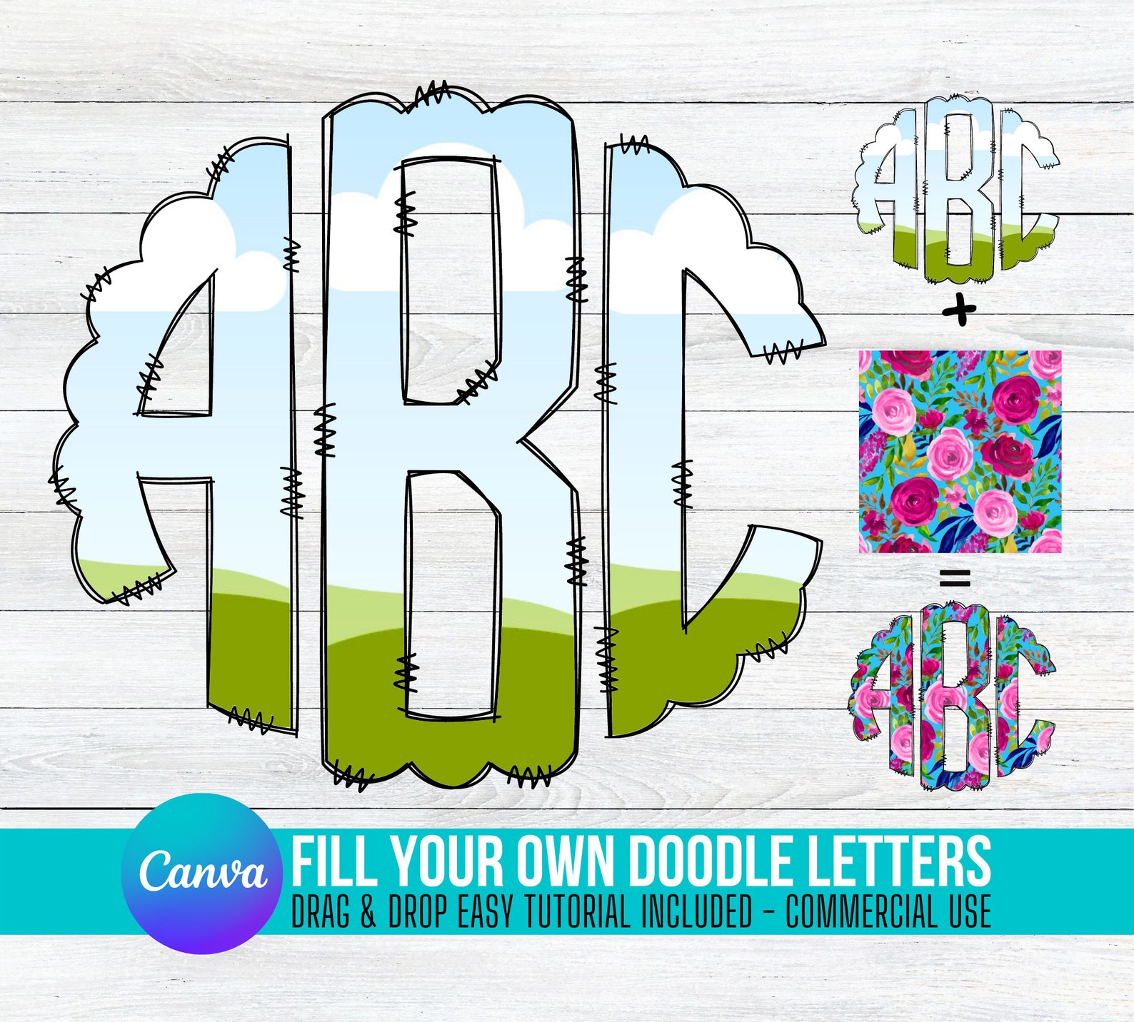 Fill Your Own DOODLE Monogram Letters on CANVA With Commercial Use ...